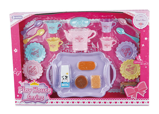 23 Pcs Plastic Cookies Tea Set Fun Toys For Kids W / Big Plate Spoons Cups supplier