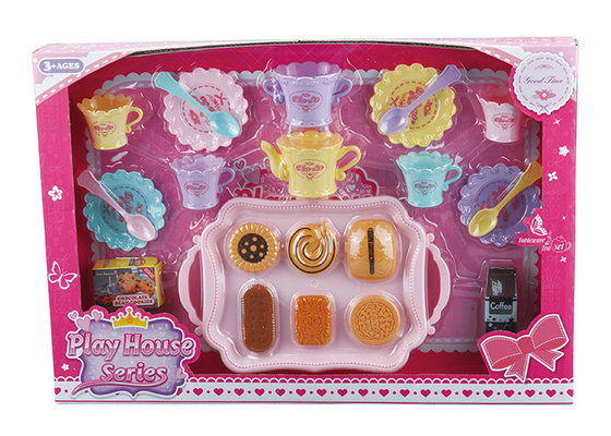 23 Pcs Plastic Cookies Tea Set Fun Toys For Kids W / Big Plate Spoons Cups supplier