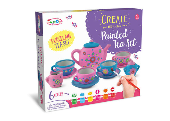 9 Pcs Ceramic Tea Set Arts And Crafts Toys For Kids Age 3 6 Colors Paint supplier