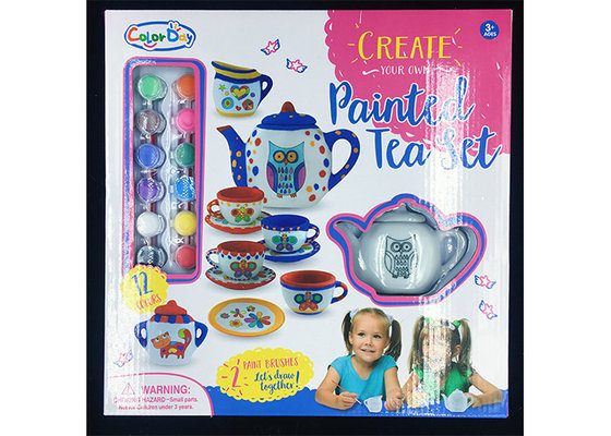 9 Pcs Ceramic Tea Set Arts And Crafts Toys For Kids Age 3 6 Colors Paint supplier