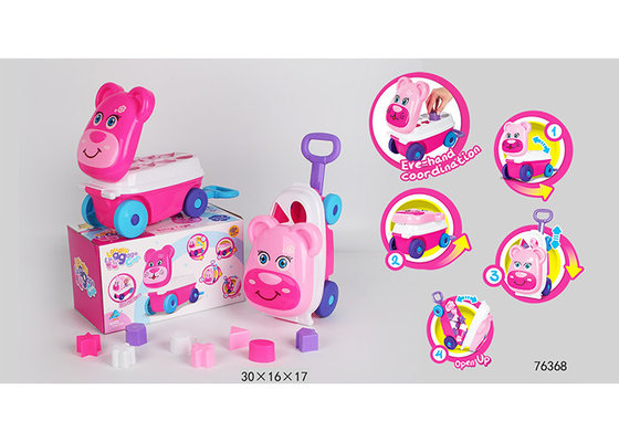 Pink Building Blocks Educational Toys For Kids Age 3 Years / Animal Trolley Cart supplier