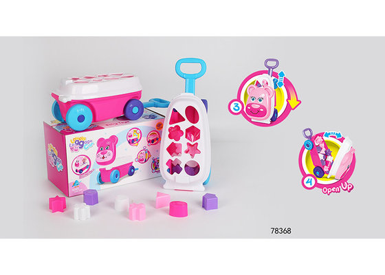 Pink Building Blocks Educational Toys For Kids Age 3 Years / Animal Trolley Cart supplier