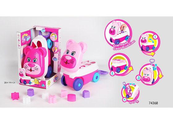 Pink Building Blocks Educational Toys For Kids Age 3 Years / Animal Trolley Cart supplier