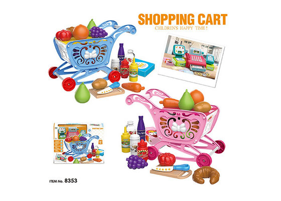 W / Fruit Age 3 Pink 33Pcs Childrens Toy Kitchen Sets 17 " Pretend Play Cashier Shopping Cart supplier