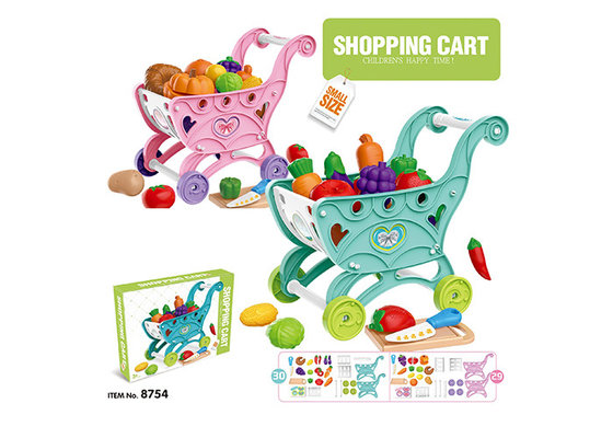 W / Fruit Age 3 Pink 33Pcs Childrens Toy Kitchen Sets 17 " Pretend Play Cashier Shopping Cart supplier