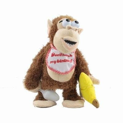 Le jouet drôle de peluche de peluche de chimpanzé ne touchent pas ma poupée de banane