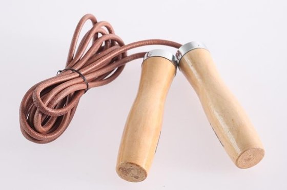Leather Speed Bearing Jump Rope with red beech Wooden Handle