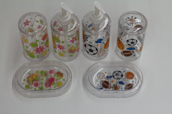 Clear Bathroom Set With Lotion Bottle , Toothbrush Holder , Soap Box