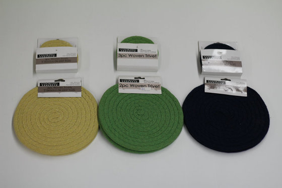 Yellow / Green / Black Round Woven Placemats , Kitchen Products