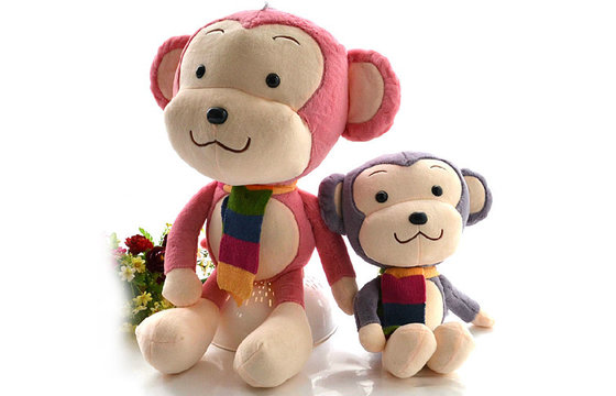 Jouets mous superbes de peluche de tissu de singe mignon, petits animaux bourrés de singe