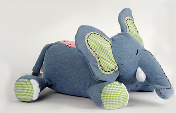 Stuffed animal African elephant denim toys cowboy  10 "retro style