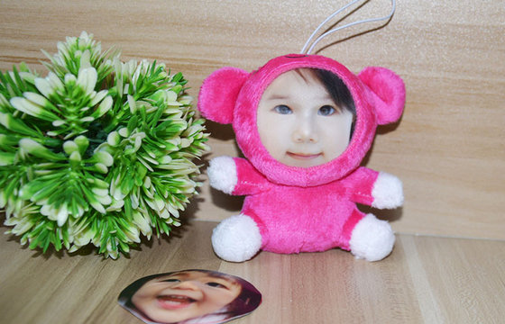 Valentine's Day gift 10CM 3D Face Dolls Stuffed Plush Photo Mask toys Purple bear