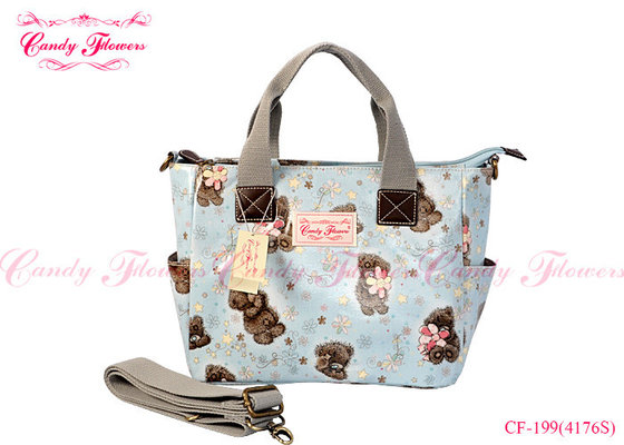 Light Blue Lovely Girls Large Floral Print Handbags Bear Pattern