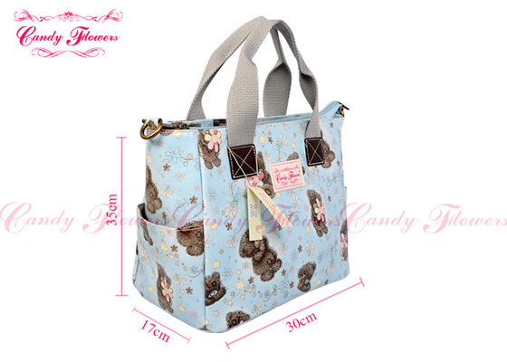 Light Blue Lovely Girls Large Floral Print Handbags Bear Pattern