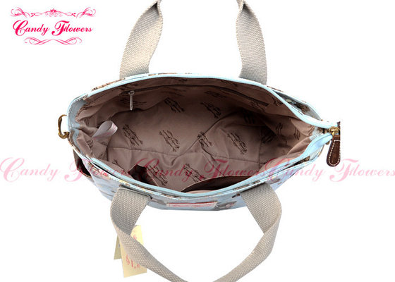 Light Blue Lovely Girls Large Floral Print Handbags Bear Pattern