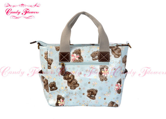 Light Blue Lovely Girls Large Floral Print Handbags Bear Pattern