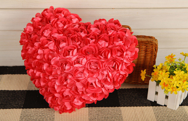 Creative Heart shape pillow rose flower design heart cusion doll great gift 35cm red