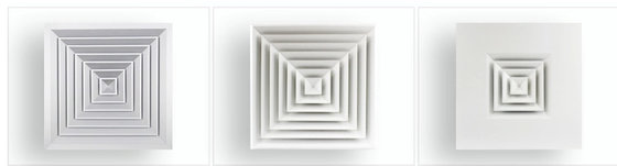 HVAC System Aluminum Square Air Ceiling DIffusers 4 Way Grilles into a T-bar Ceiling grid