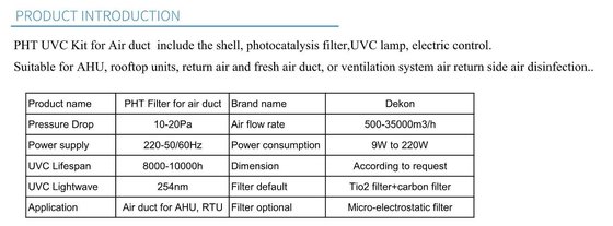 PHT UVC with Germicidal Lamps as air sterlizer for Rooftop units ducts or AHU System ducts help kill virus