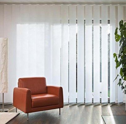 Lower open high quality home elegant sheer fabric white vertical blind and curtain customized