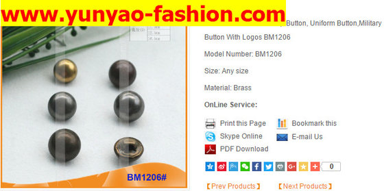 Uniform metal brass button for force and military
