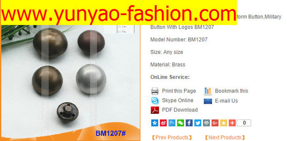 Uniform metal brass button for force and military