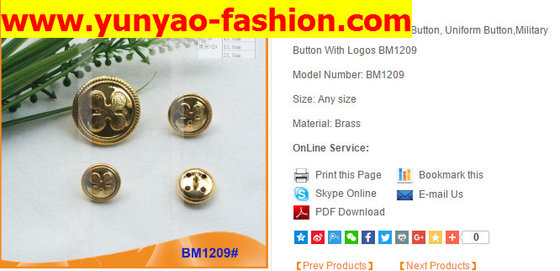 Uniform metal brass button for force and military