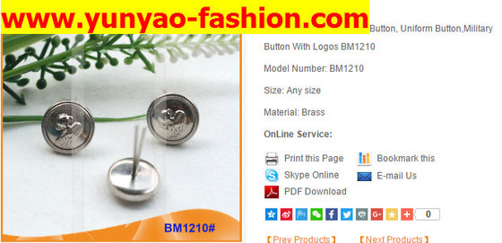 Uniform metal brass button for force and military