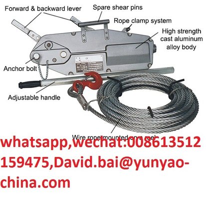 Lever Pulley Block Wire Rope Pulling Hoist Wire Rope Winch Rated Load Lifting Capacity 5.4 Ton