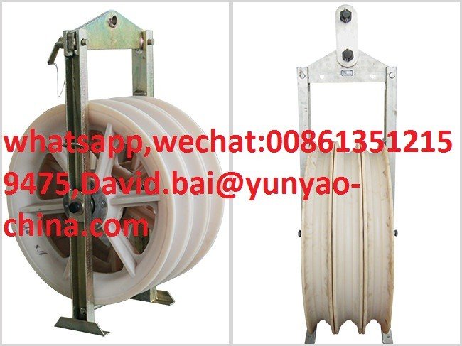 Transmission Line Stringing Tools Three Wheel Nylon Conductor Pulleys For Conductor Line