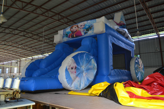 Outside Blue Sports Snow Queen Inflatable Bouncer Slide For Kids