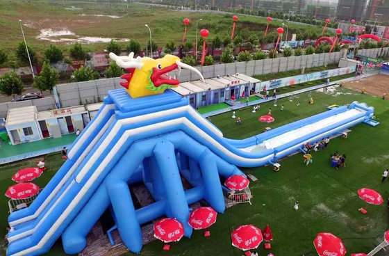 Blue Inflatable Sports Games Inflatable Super Water Long Ramp For Outdoor Play