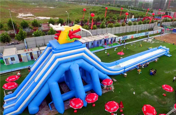 Super Large Inflatable Water Park With Long Ramp / Outside Inflatable Water Slide