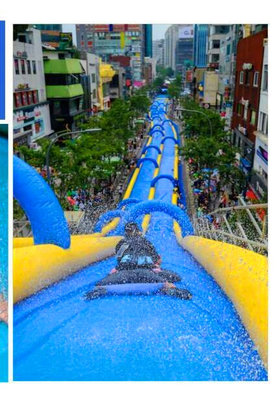 Super Large Inflatable Water Park With Long Ramp / Outside Inflatable Water Slide