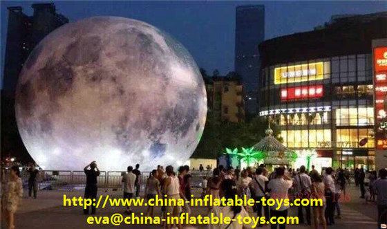 Pvc Fabric Park Mall Advertising Inflatables Moon Model With Led Lamps 6m