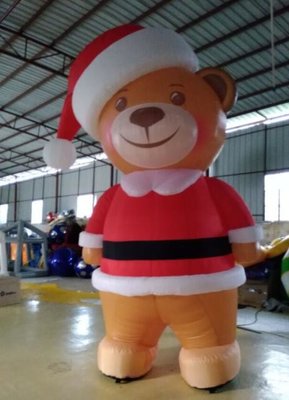 Cute Inflatable Polar Bear Christmas With Warning Sign And Air Pump For Advertising