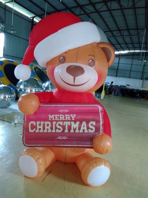 Cute Inflatable Polar Bear Christmas With Warning Sign And Air Pump For Advertising