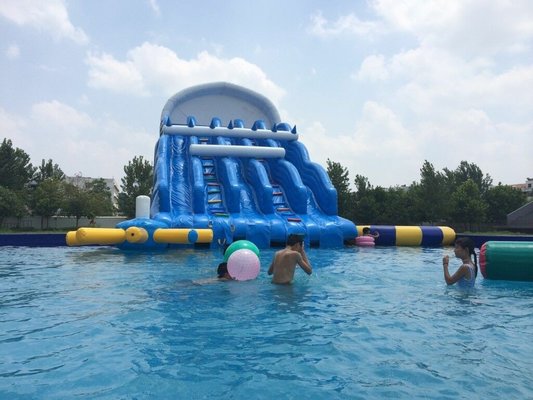 Durable Red / Blue Inflatable Water Park 0.9mm PVC Tarpaulin For Entertainment