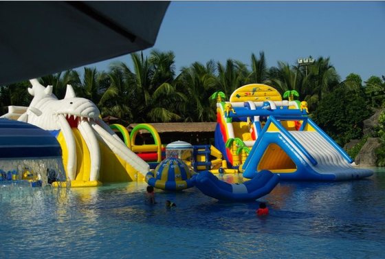 Durable Red / Blue Inflatable Water Park 0.9mm PVC Tarpaulin For Entertainment