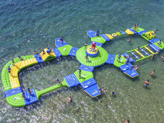 Giant PVC Tarpaulin Inflatable Water Park Large Swimming Pool With Water Long Ramp