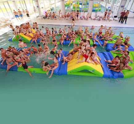 Giant PVC Tarpaulin Inflatable Water Park Large Swimming Pool With Water Long Ramp