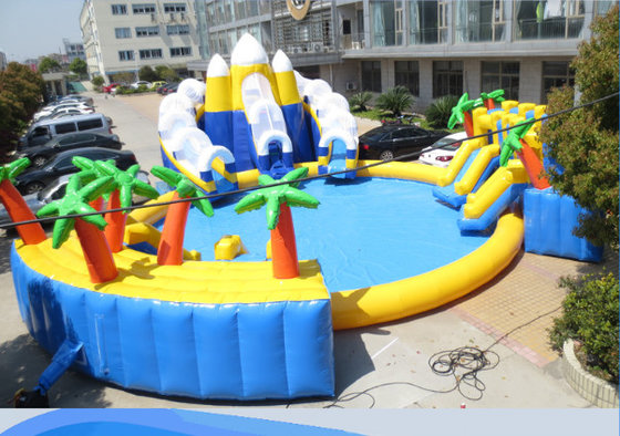 Large Frame Giant Inflatable Water Park With Slide Pool Climbing Wall Anti Tear