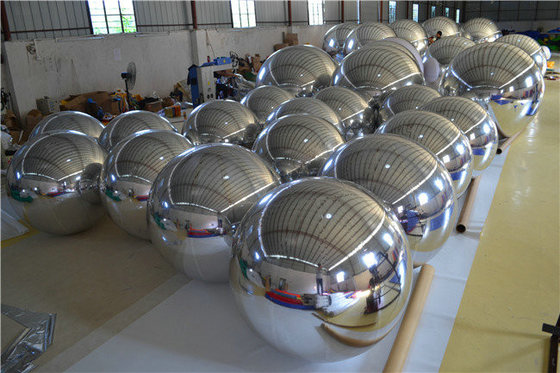 Giant Inflatable Mirror Ball , Silver Reflective Ball Mirror Fabric For Club Decoration
