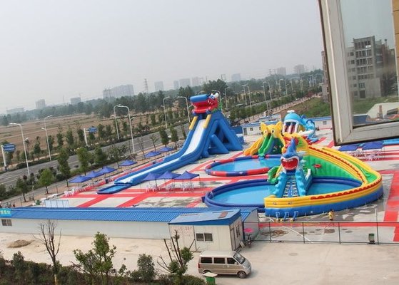 Blue Sea Floating Inflatable Water Park Digital Printing Logo With Air Pump