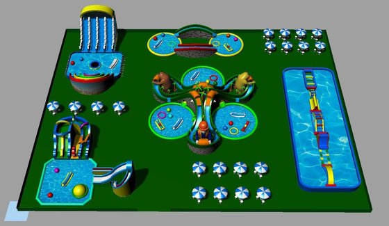 Large Flame Retardant Inflatable Water Playground 1000d 0.9mm Cloth Mesh Woven Twist 20 * 20