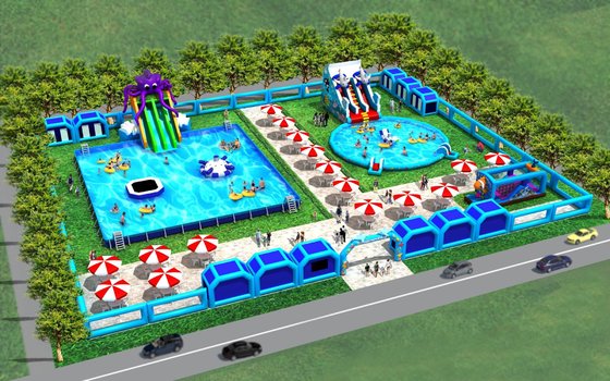 Large Flame Retardant Inflatable Water Playground 1000d 0.9mm Cloth Mesh Woven Twist 20 * 20