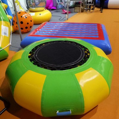 Water Or Land Inflatable Water Toys , Green And Yellow Inflatable Jumpers For Children And Adults