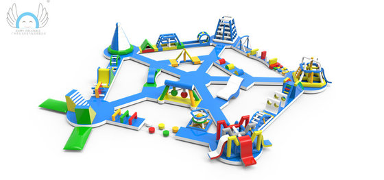 PVC Tarpaulin Colorful Pentagon Inflatable Water Park For Adult Playing Sports