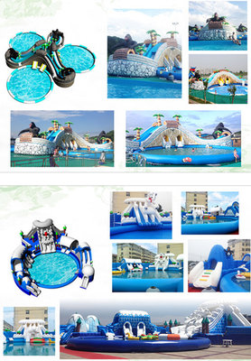 Durable 0.4mm PVC Tarpaulin Inflatable Water Park With Slides / Swimming Pool