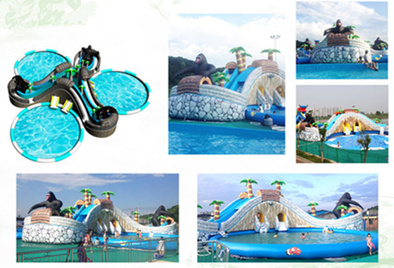 Durable 0.4mm PVC Tarpaulin Inflatable Water Park With Slides / Swimming Pool